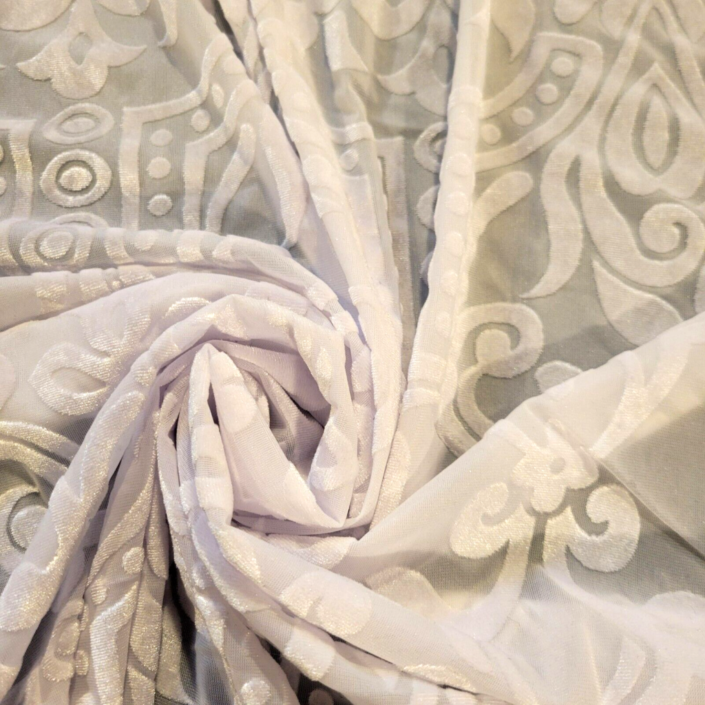 White on White Velveteen Devore Burnout w/ Rococo Pattern - Beautiful ...