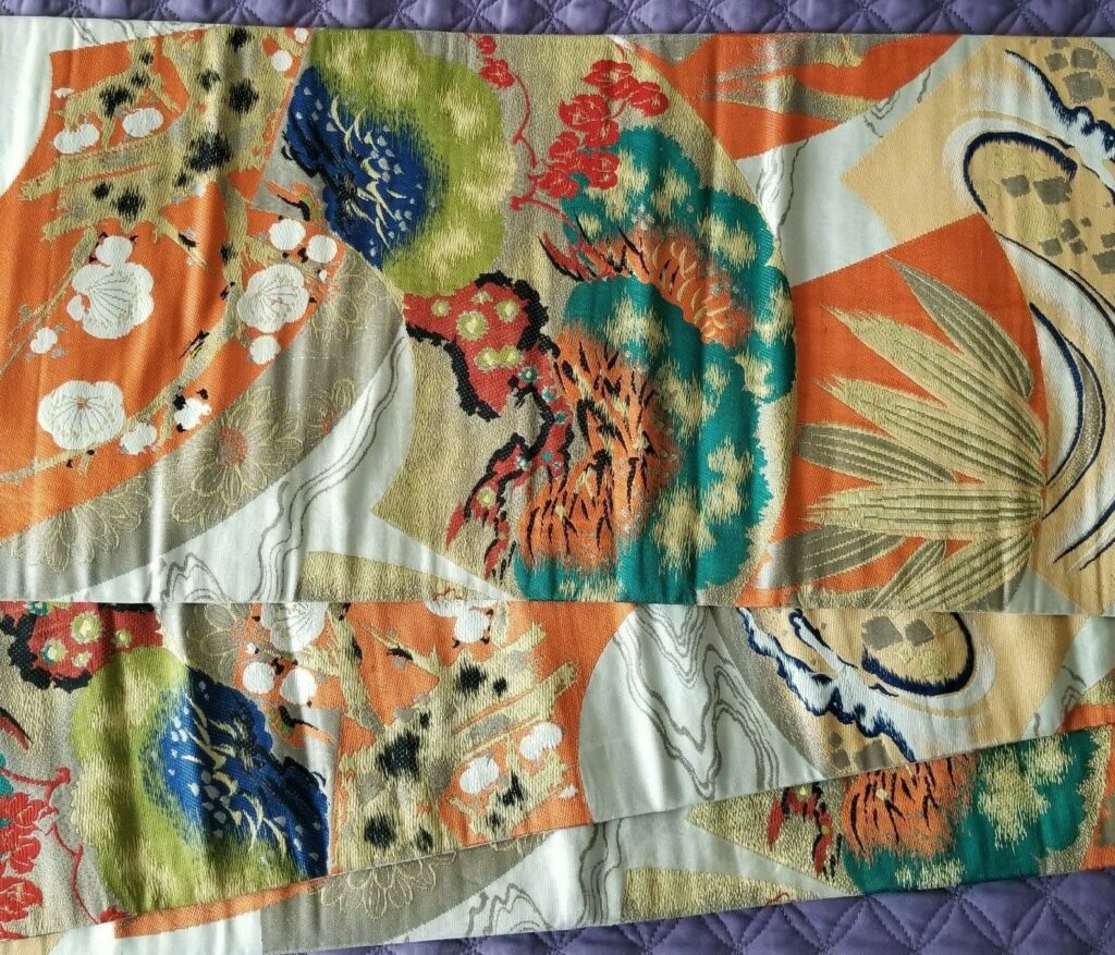 Vintage Silk Obi w/ Rich Colors of Seasonal Plants - Beautiful Textiles