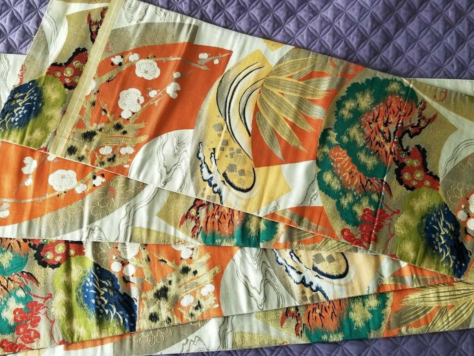Vintage Silk Obi w/ Rich Colors of Seasonal Plants - Beautiful Textiles