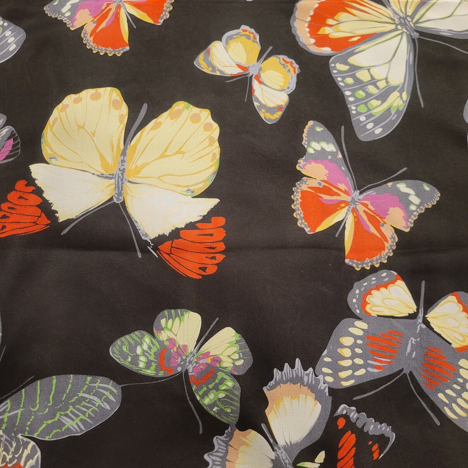 Colorful Big Butterflies on Black Silk Chiffon - Light, Soft, Floaty ...
