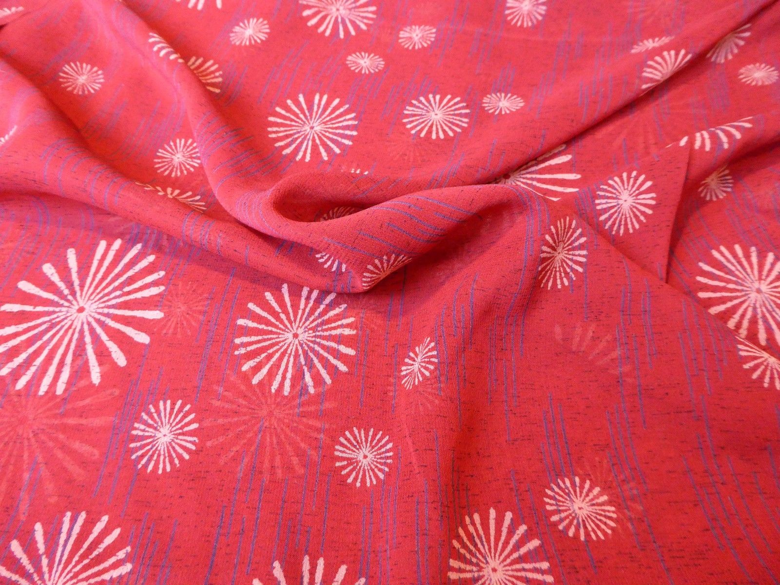 Red Silk Chiffon with Starbursts - Beautiful Textiles