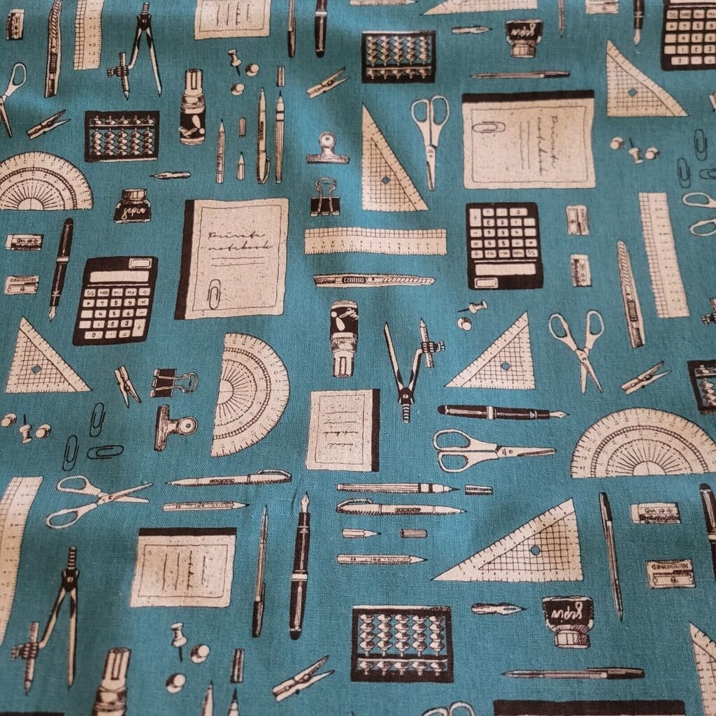 Drafting Tools on Teal Light Cotton Japanese Duck Cloth - Engineers ...