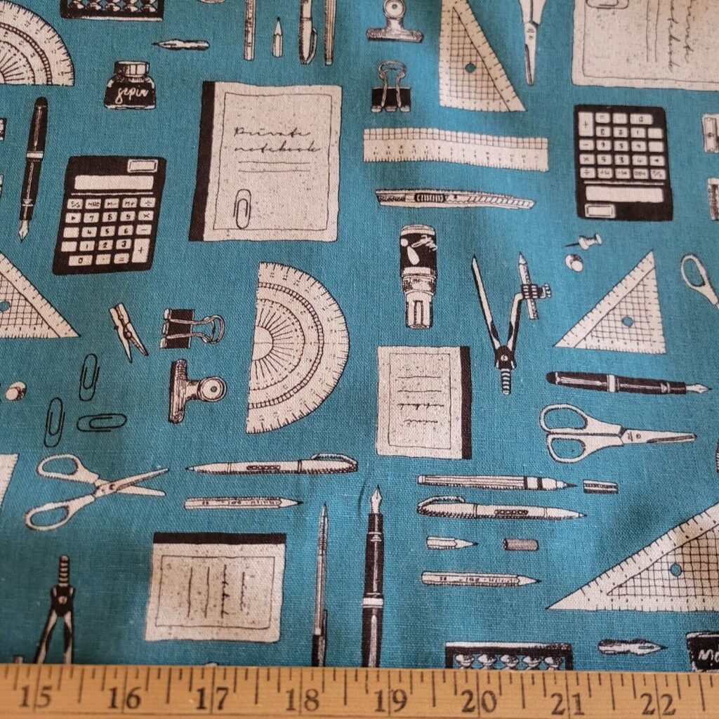 Drafting Tools on Teal Light Cotton Japanese Duck Cloth - Engineers ...