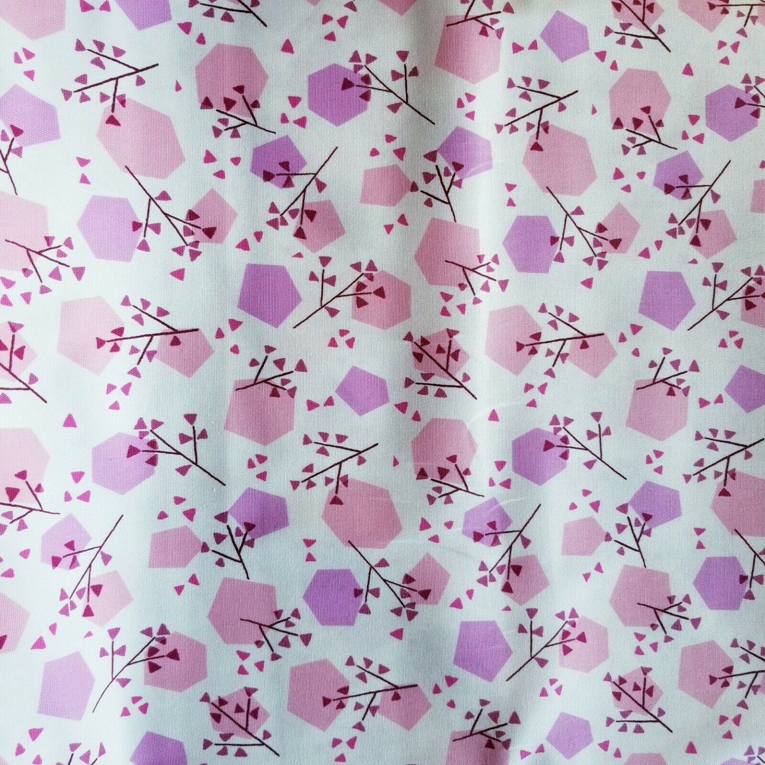 White Light Japanese Cotton Duck Cloth w/ Lavender & Pink Shapes ...