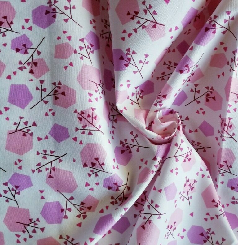 White Light Japanese Cotton Duck Cloth w/ Lavender & Pink Shapes ...