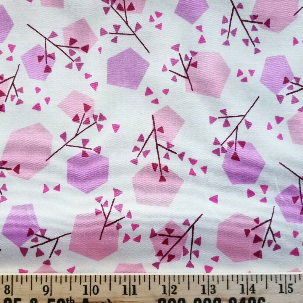White Light Japanese Cotton Duck Cloth w/ Lavender & Pink Shapes ...
