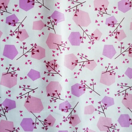 White Light Japanese Cotton Duck Cloth w/ Lavender & Pink Shapes ...