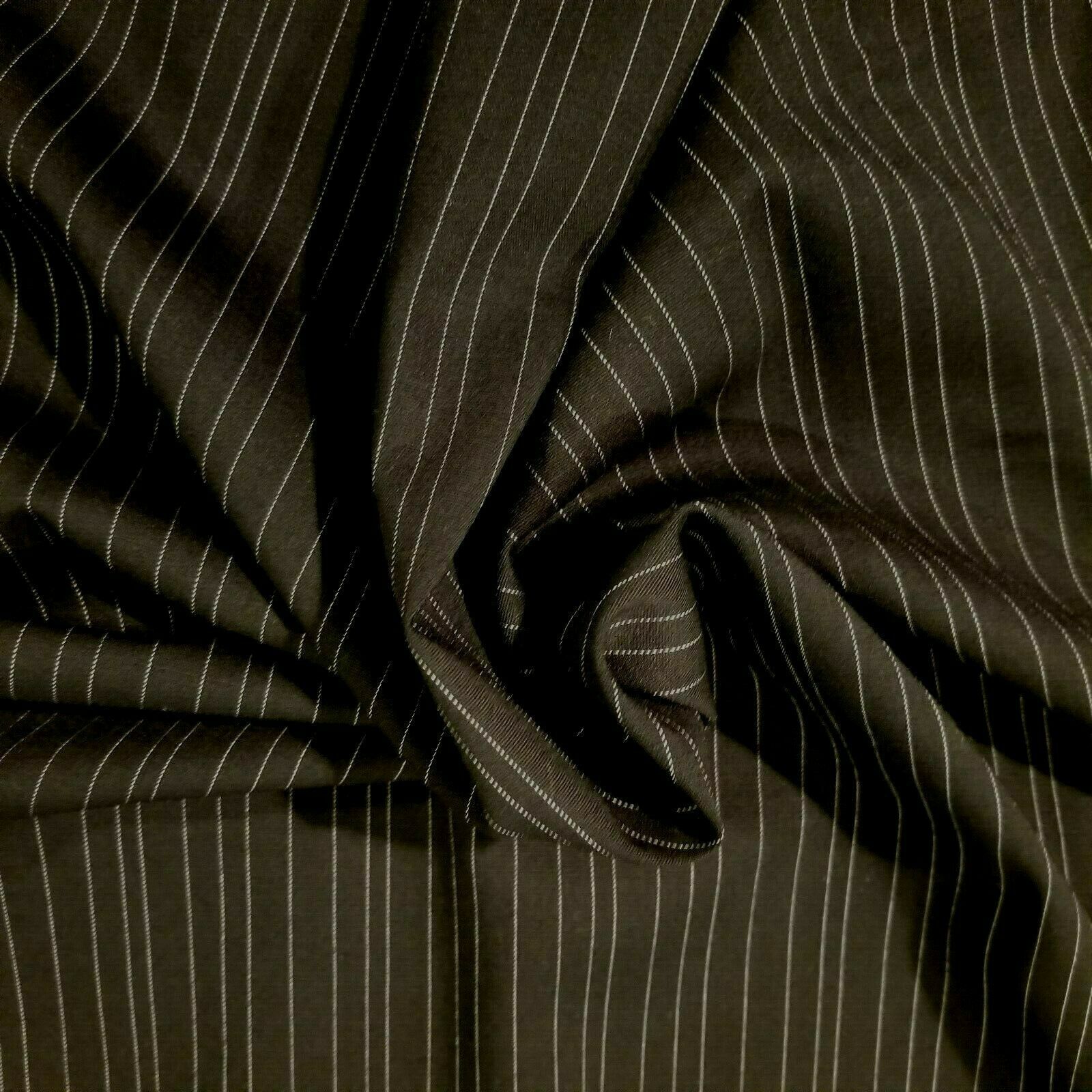 Black Wool Suiting with White Irregular Pinstripes - Classic Favorite ...